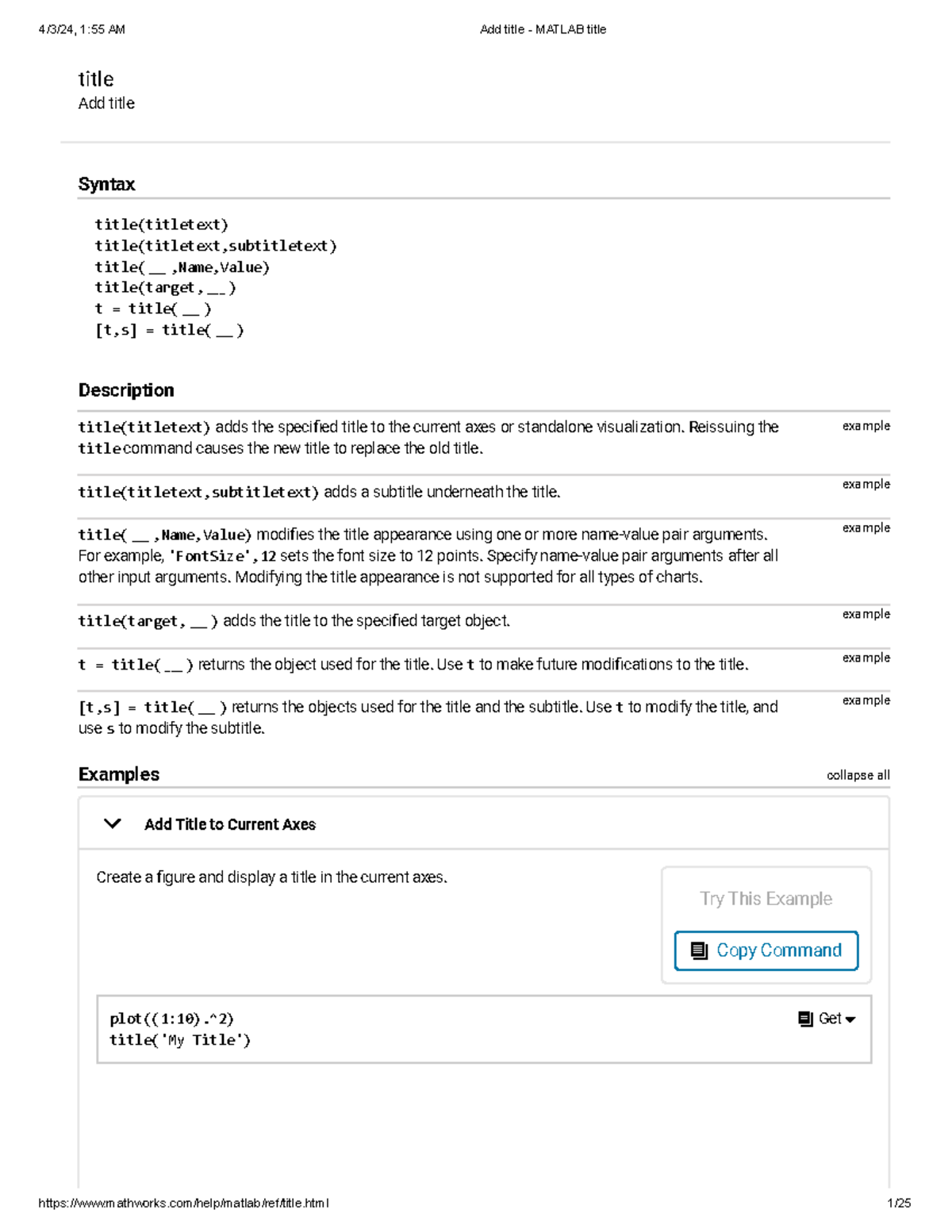Add title - Matlab title - Add title example example example example example example collapse ...