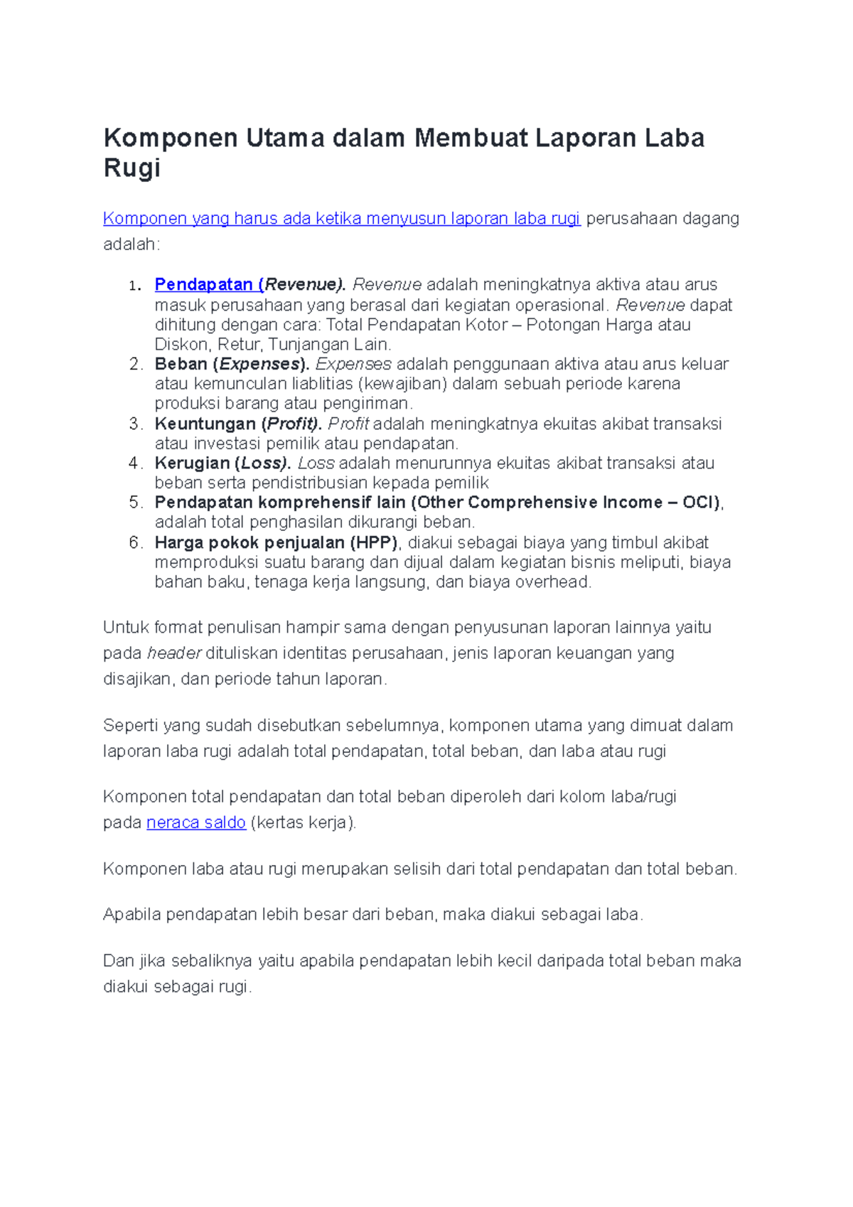 Komponen Utama dalam Membuat Laporan Laba Rugi - Komponen Utama dalam ...