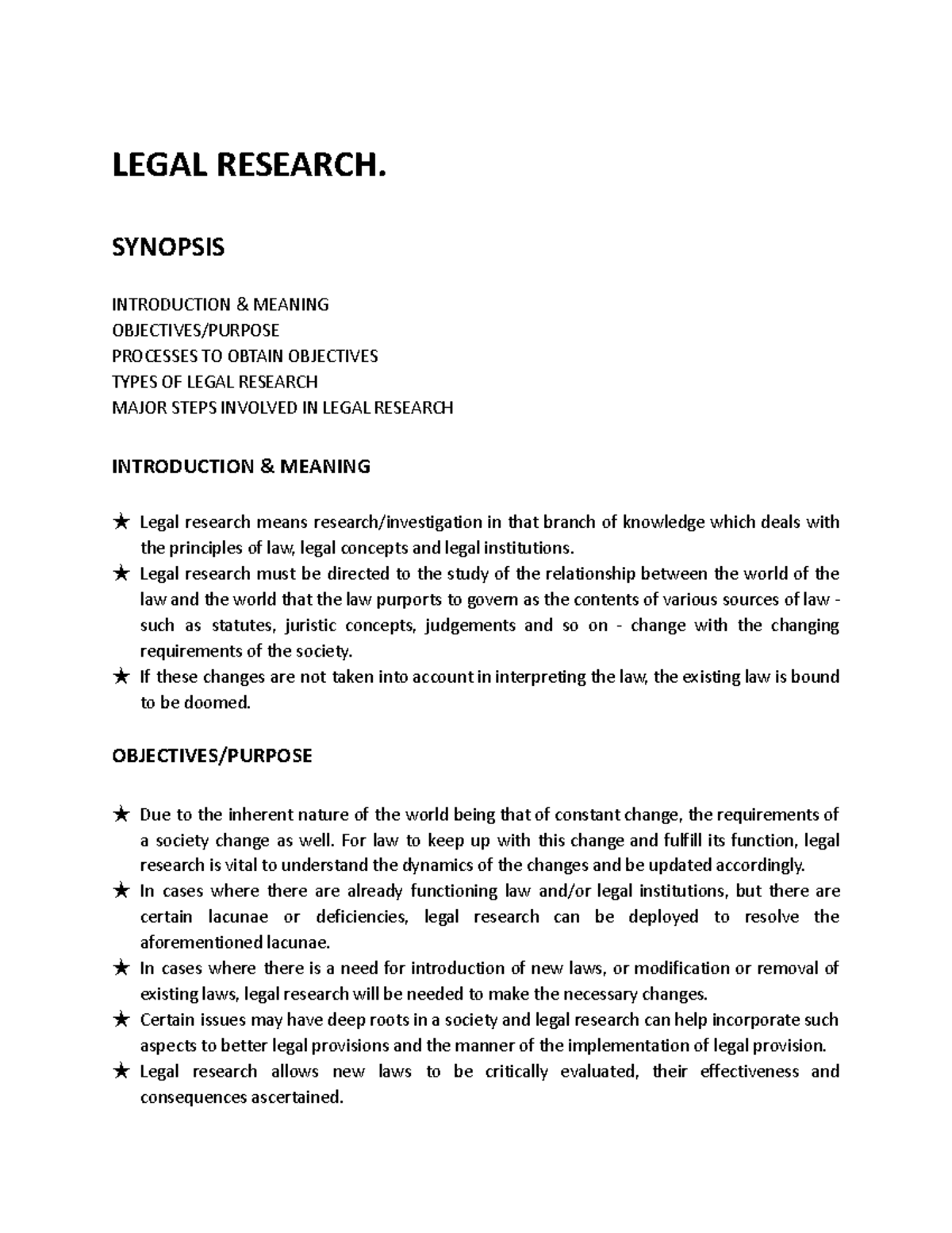 Elements of Research Custom Notes - LEGAL RESEARCH. SYNOPSIS ...