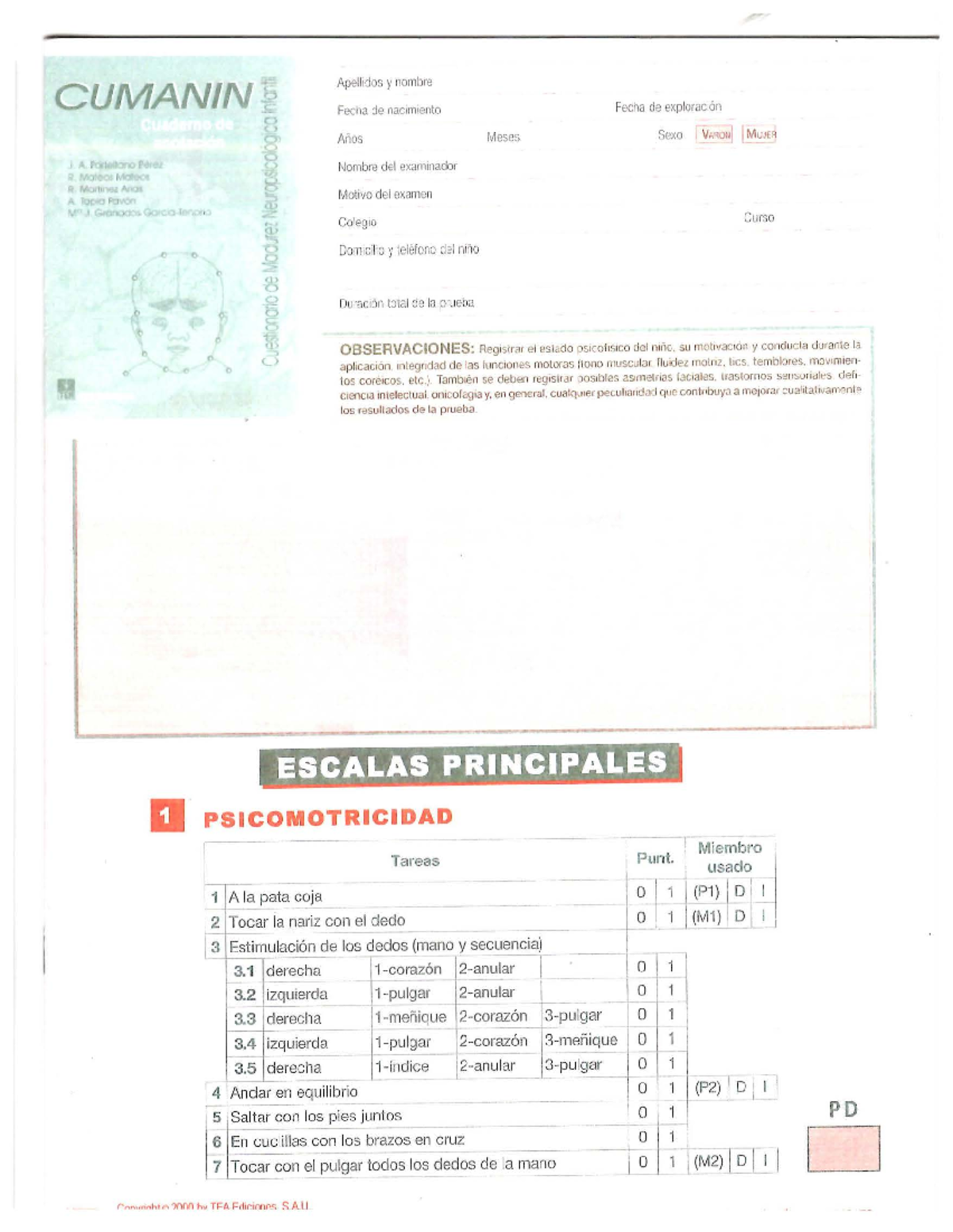 Anexos , Láminas y protocolo de CUMANIN - CUMAIV/Nf Apellidos y nombre Fecha de nac11n1ento Años ...
