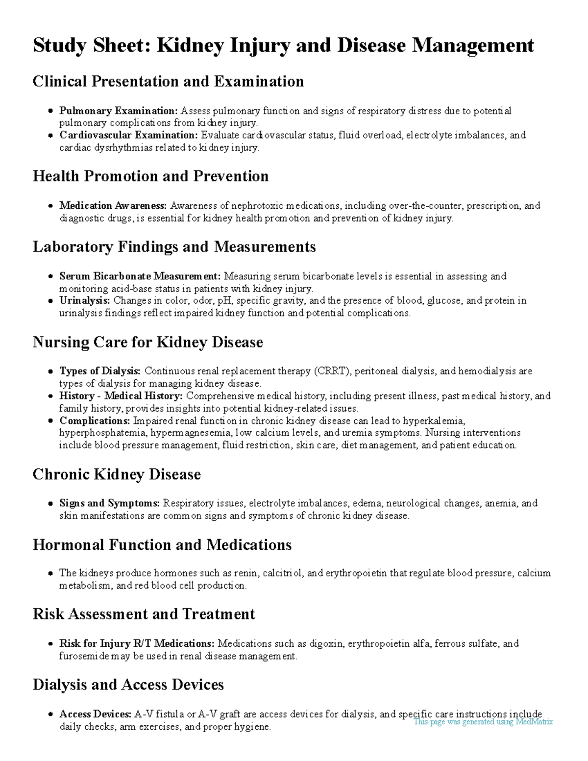 Acute and Chronic Kidney Injury - Study Sheet: Kidney Injury and ...