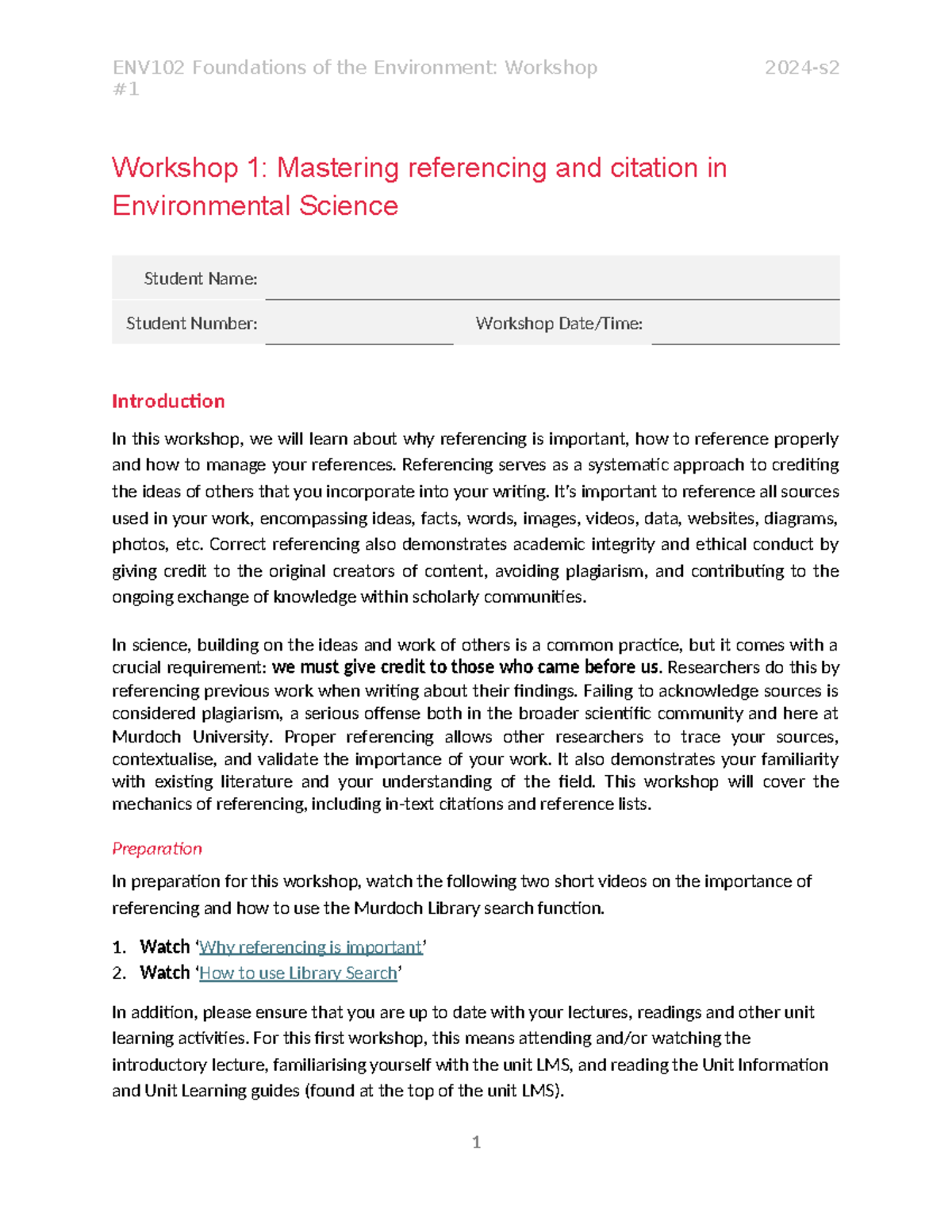 ENV102-2024s2 Workshop 1 - Referencing and Citation - Workshop 1 ...