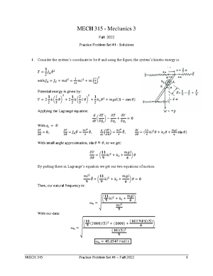 MECH315 HW4 2023 fall - HW4 - MECH 315 – HW4 - 2023 September 26, 2023 1 | P a g e MECH 315 ...