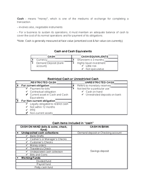 CASH - Notes - CASH Nature of Cash Account A financial asset Can be ...