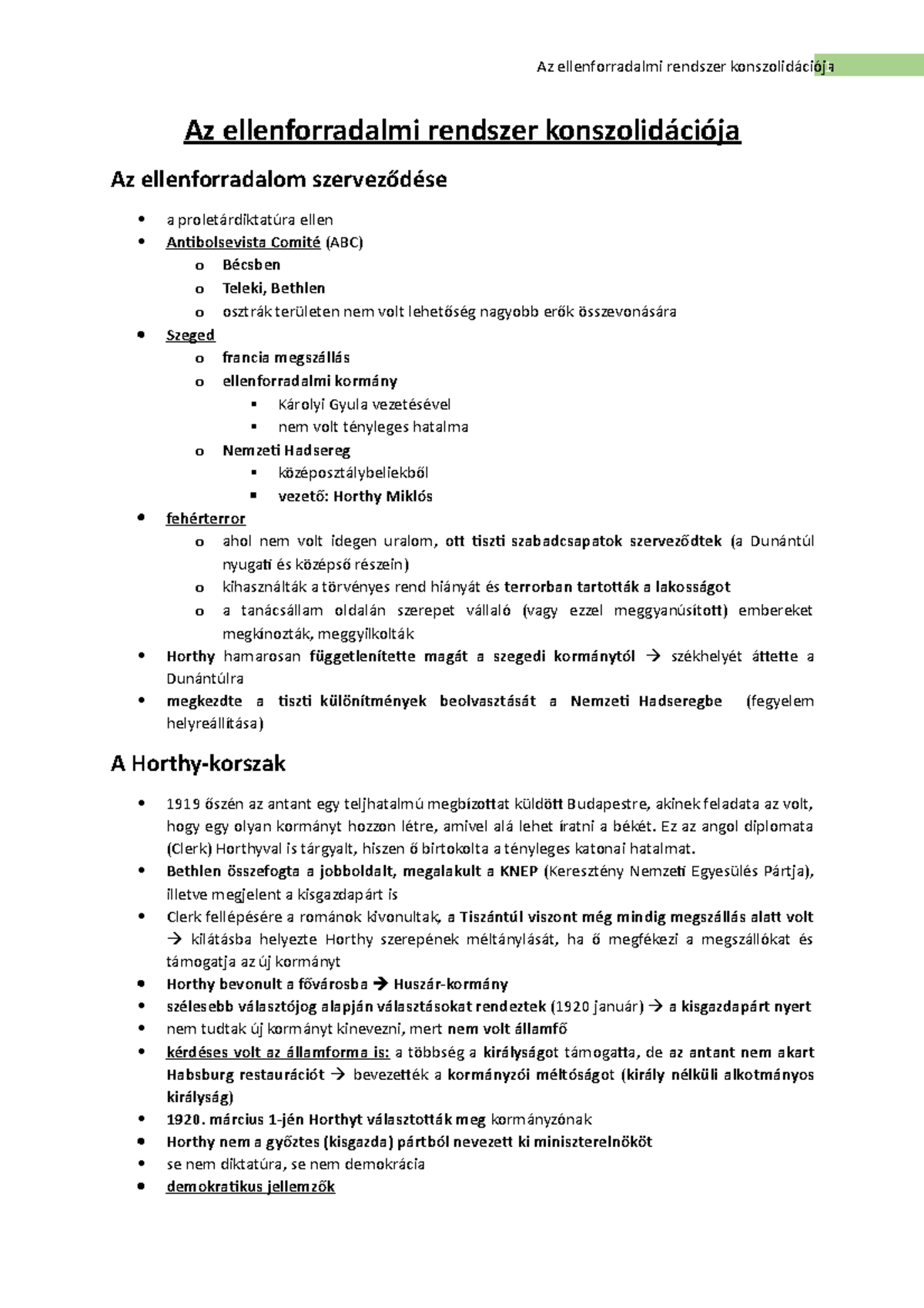 Az ellenforradalmi rendszer konszolidációja - Az ellenforradalmi ...