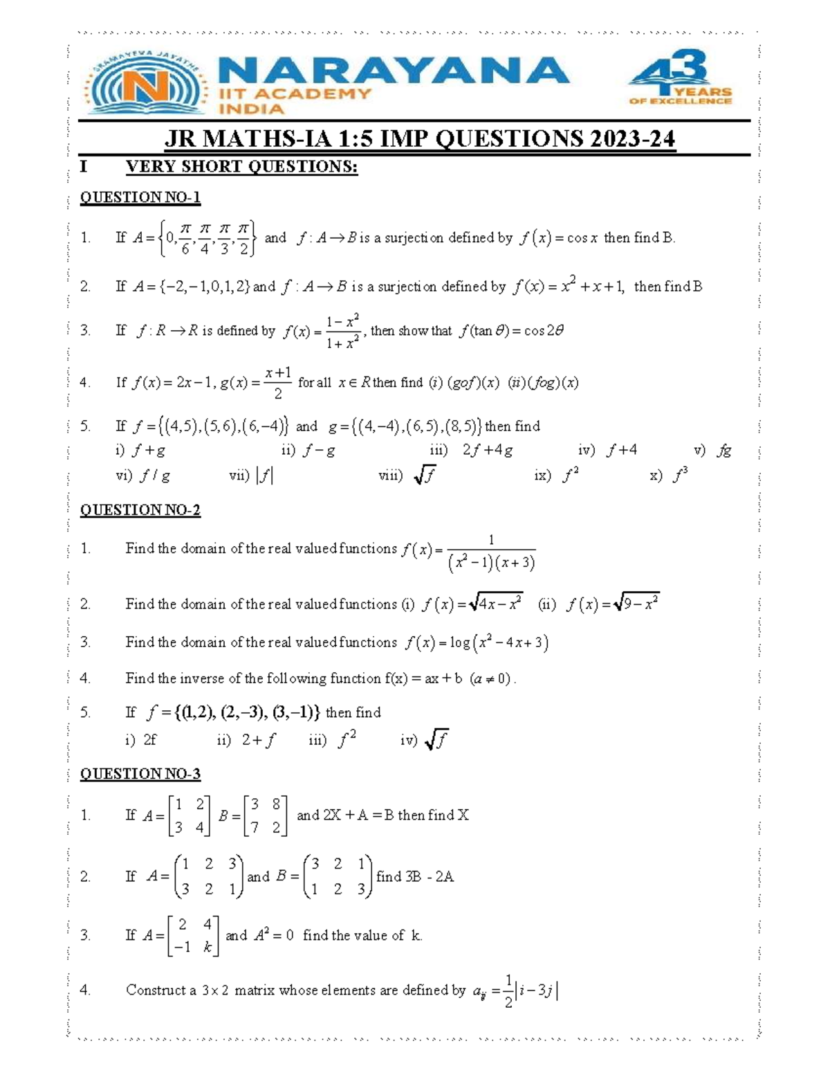 TS JR Maths IA IMP Questions 2023-24 - JR MATHS-IA 1:5 IMP QUESTIONS ...