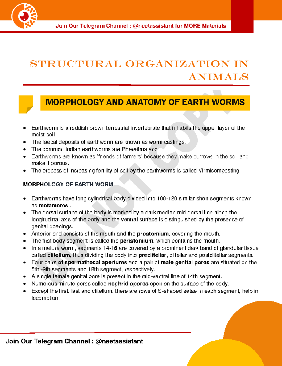 Neet quick revision - Earthworm is a reddish brown terrestrial ...