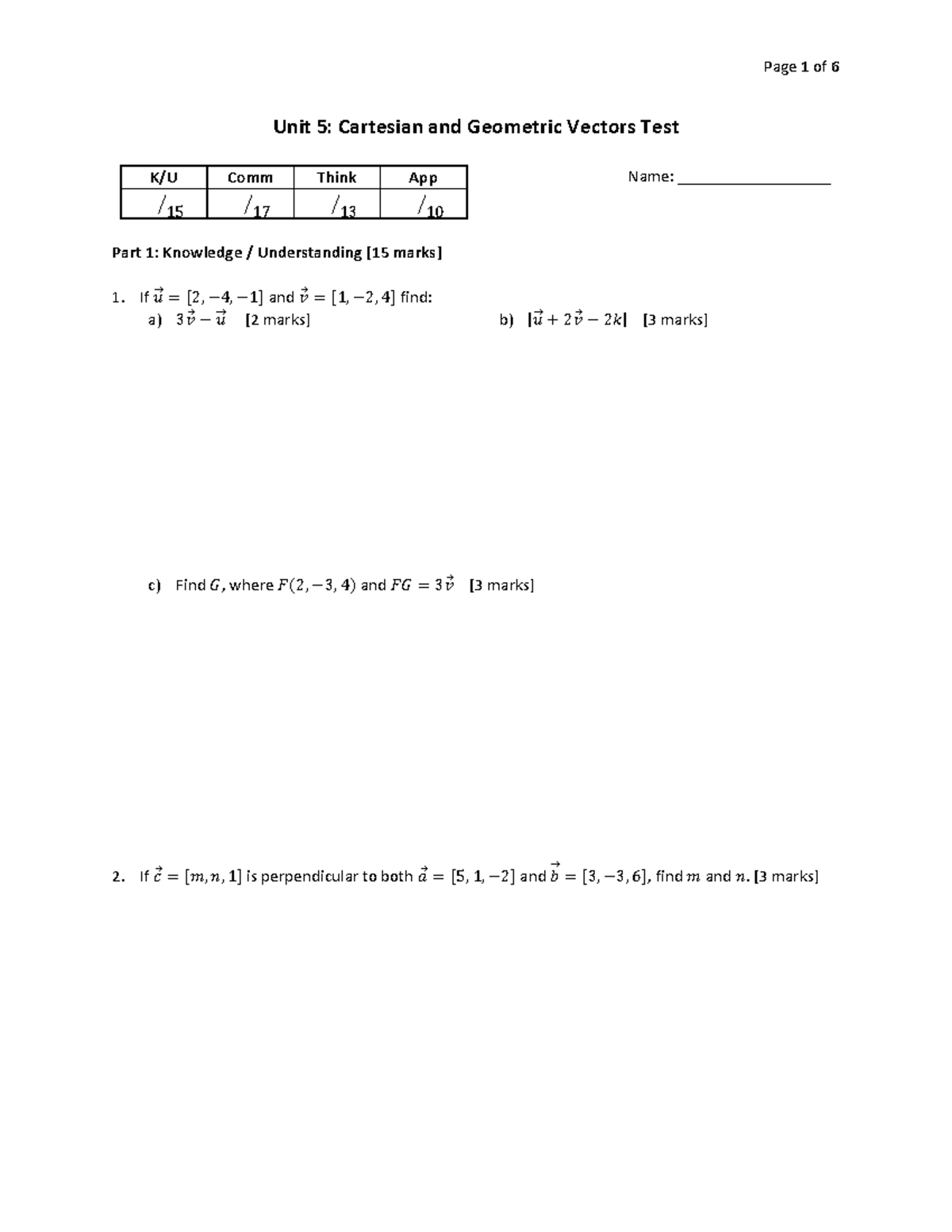 OVS MCV4U - Unit 5 Test Blank - Unit 5 : Cartesian and Geometric ...