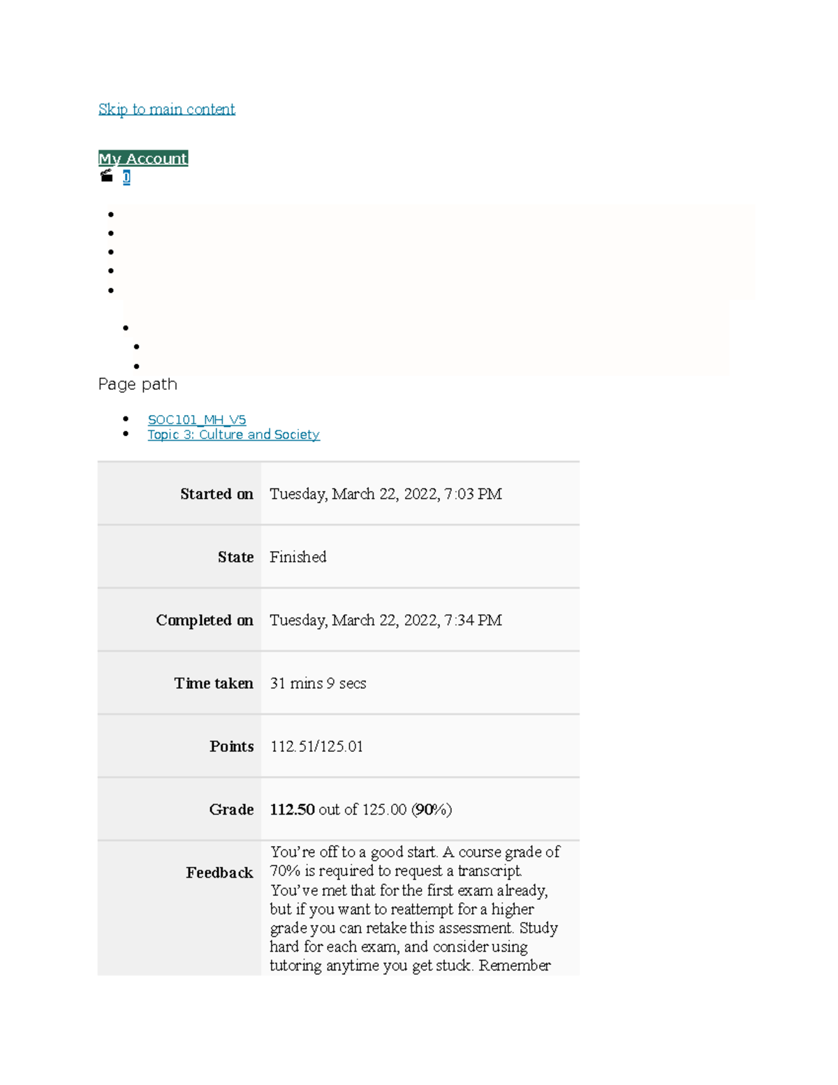 Sociology SOC 110 example ONE - SOC-10 - Studocu