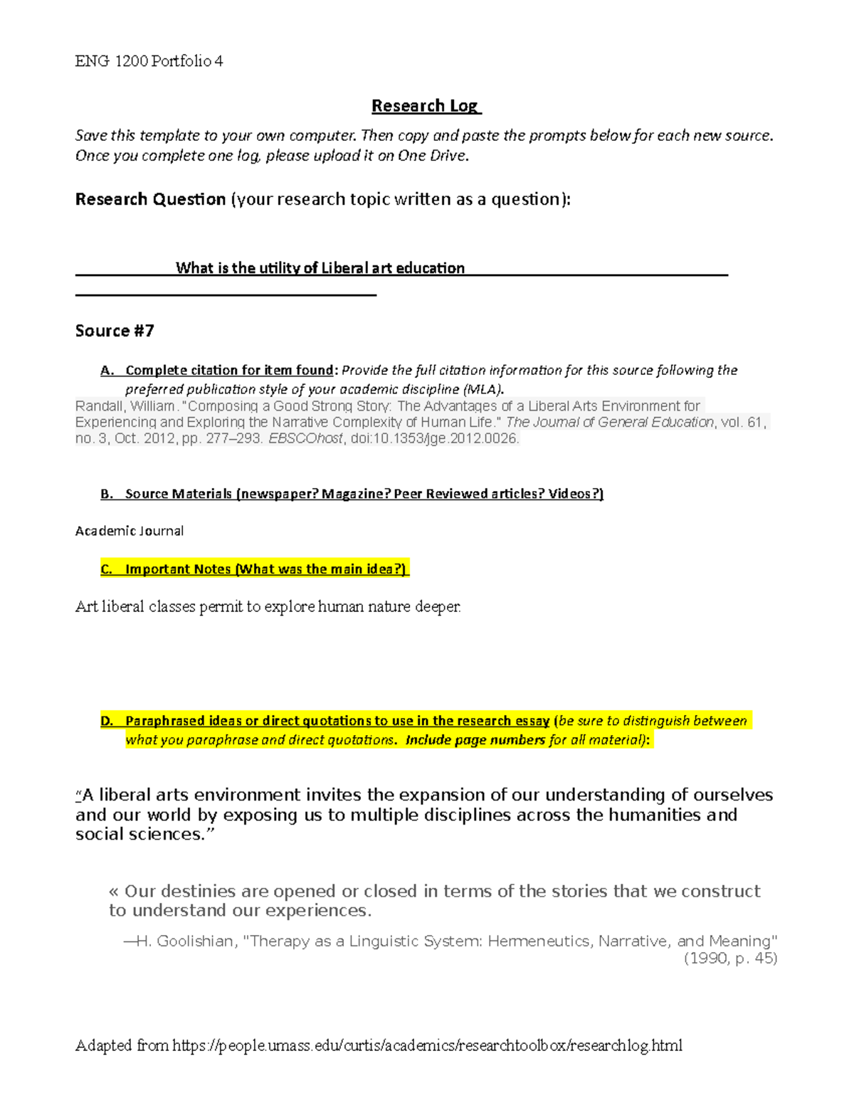 Research Log 7 - ENG 1200 Portfolio 4 Research Log Save this template ...