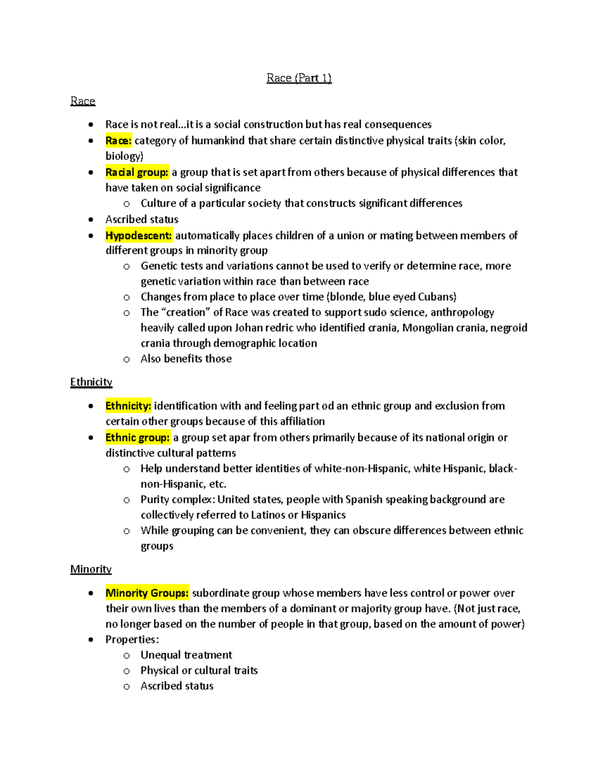 SOCL-WEEK 7 - Race PT 1 - Race (Part 1) Race Race is not real.. is a ...