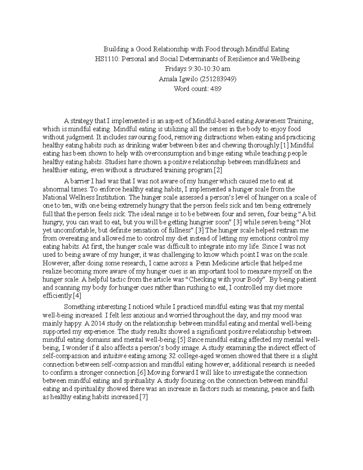 Health Science 1110 Reflection Assignment - Building a Good ...