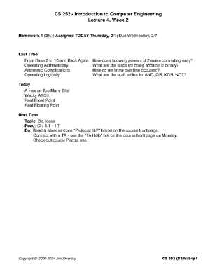 Outline L 1w1 - CS 252 - Introduction to Computer Engineering Lecture 1, Week 1 Instructor: Jim ...