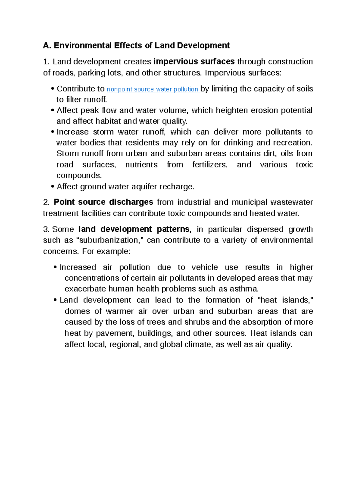 Environmental Effects of Land Development - A. Environmental Effects of ...
