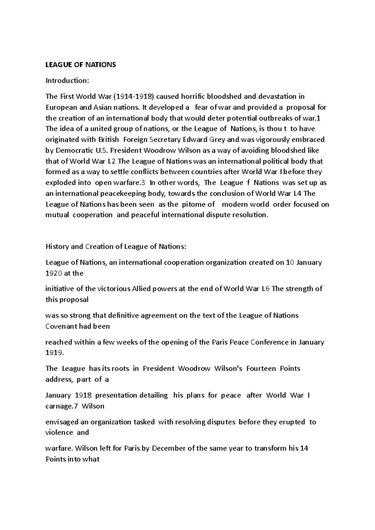 League OF Nations DOC 2 - LEAGUE OF NATIONS Introduction: The First ...