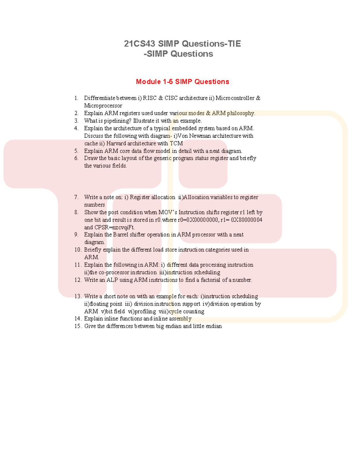 MECS SIMP 2023pdf - 21CS43 SIMP Questions-TIE -SIMP Questions Module 1-5 SIMP Questions 1. - Studocu