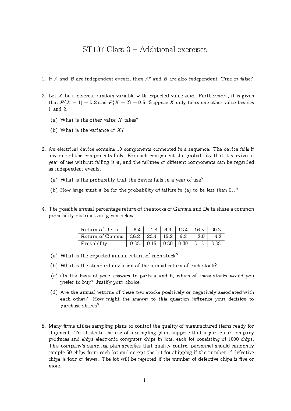 ST107 Class 3 additional exercises - ST107 Class 3 – Additional exercises If A and B are ...