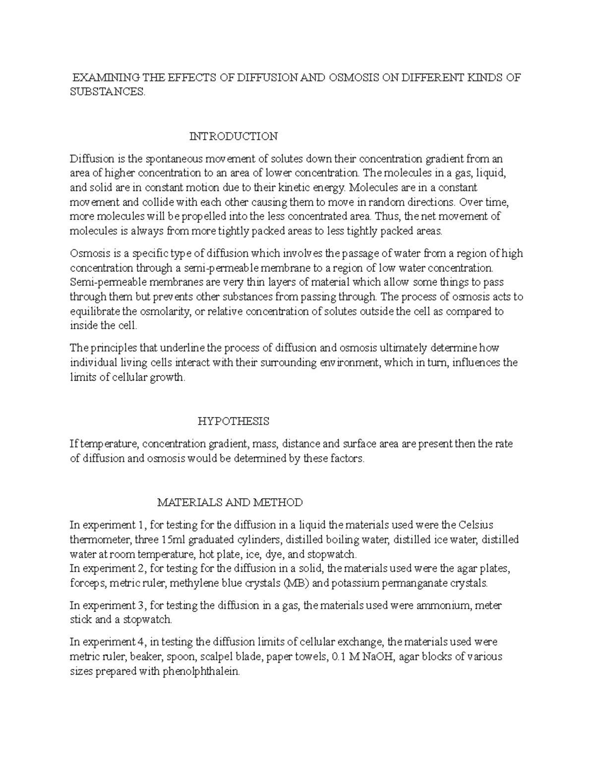 Diffusion Lab Lab Report Examining The Effects Of Diffusion And Osmosis On Different Kinds 1030