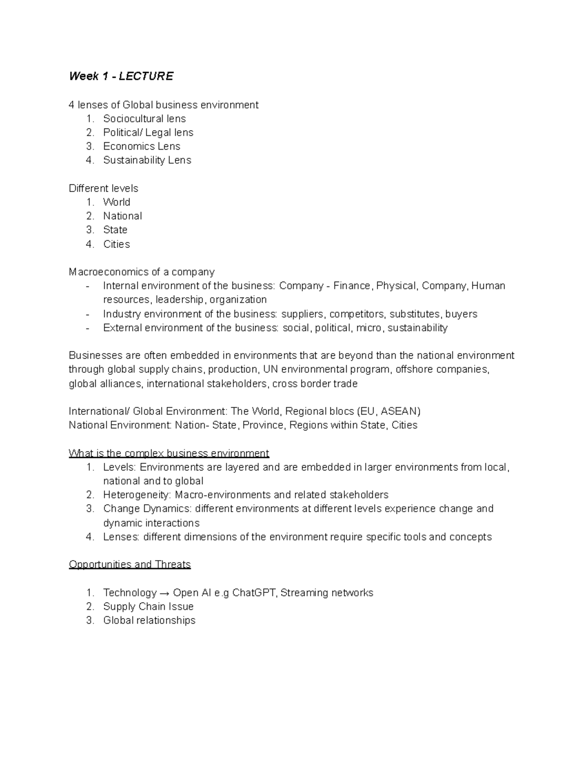 COMM1150 - Global business environments - Week 1 - LECTURE 4 lenses of ...