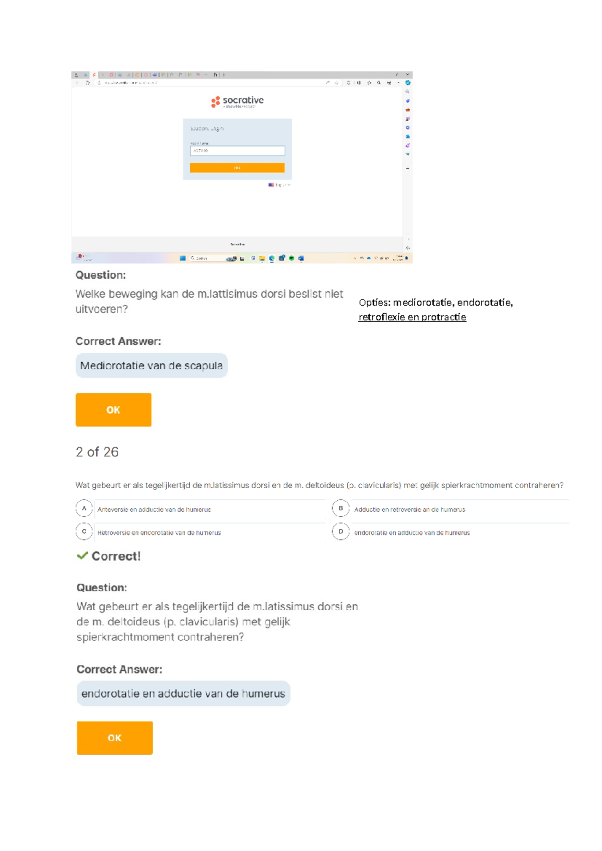 Oefenvragen anatomie - Opties: mediorotatie, endorotatie, retroflexie ...