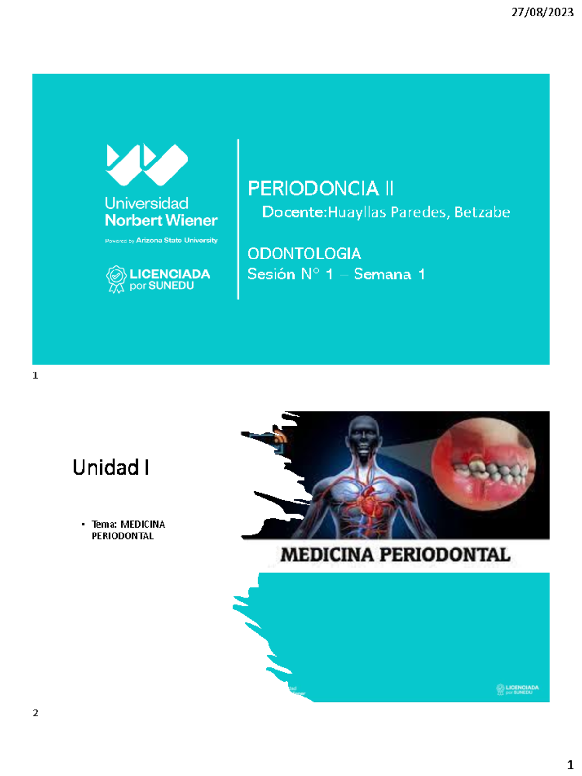 1 Clase Teoria Perio II-BHP - PERIODONCIA II Docente:Huayllas Paredes ...