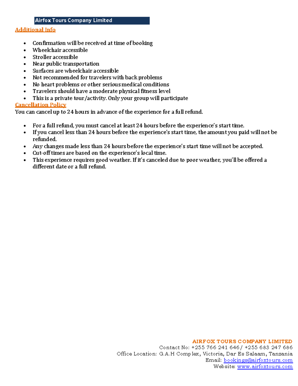 Activity Reservation Template-1-10-5 - Airfox Tours Company Limited ...