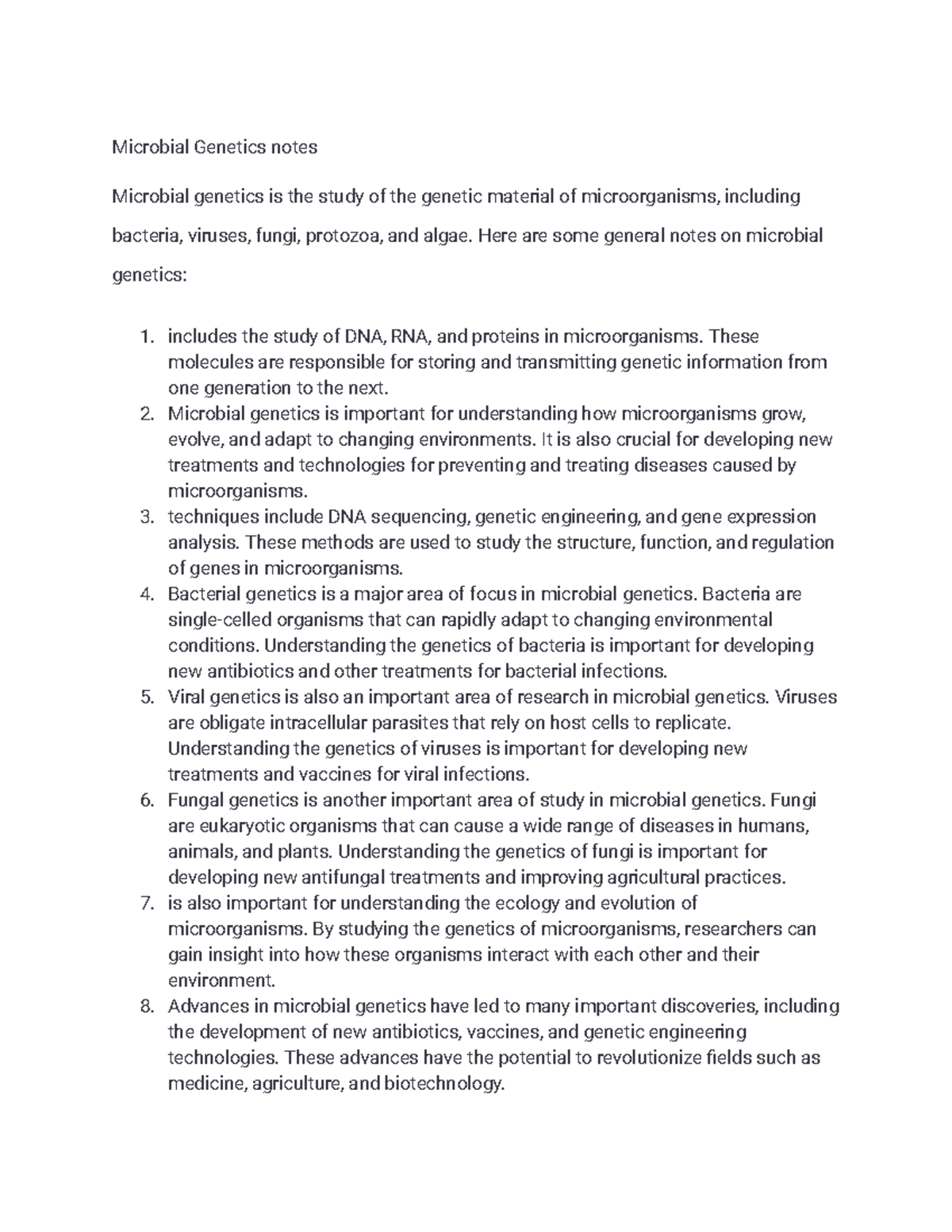 Microbial Genetics Notes Microbial Genetics Notes Microbial Genetics