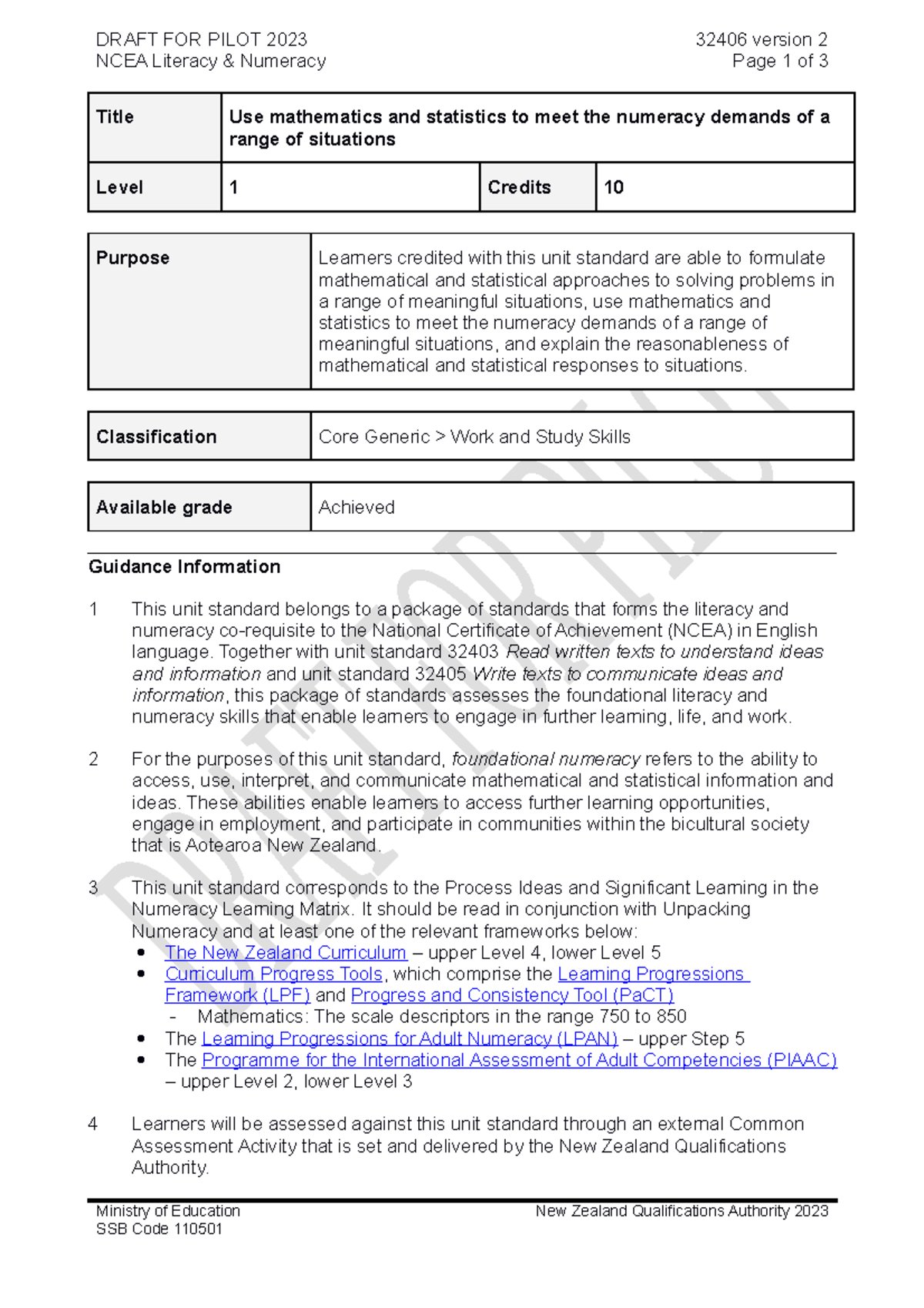 32406 - DRAFT FOR PILOT 2023 32406 version 2 NCEA Literacy & Numeracy ...