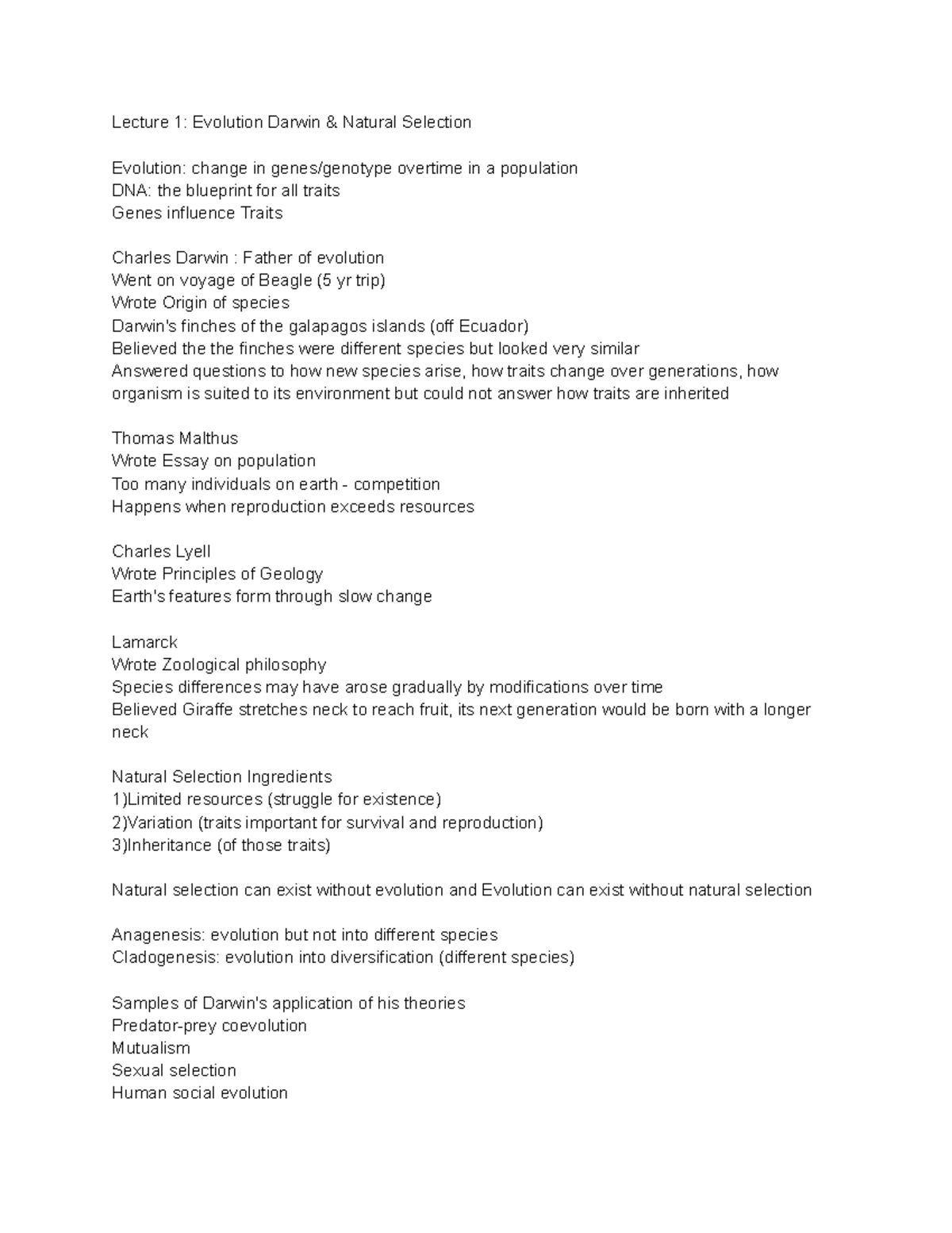 Intro to natural selection - Lecture 1: Evolution Darwin & Natural ...