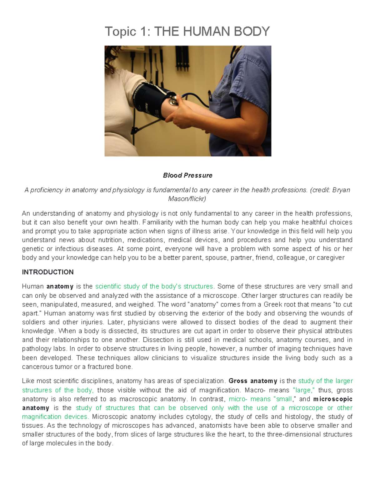 MC2 Topic 1 THE Human BODY - Topic 1: THE HUMAN BODY Blood Pressure A ...