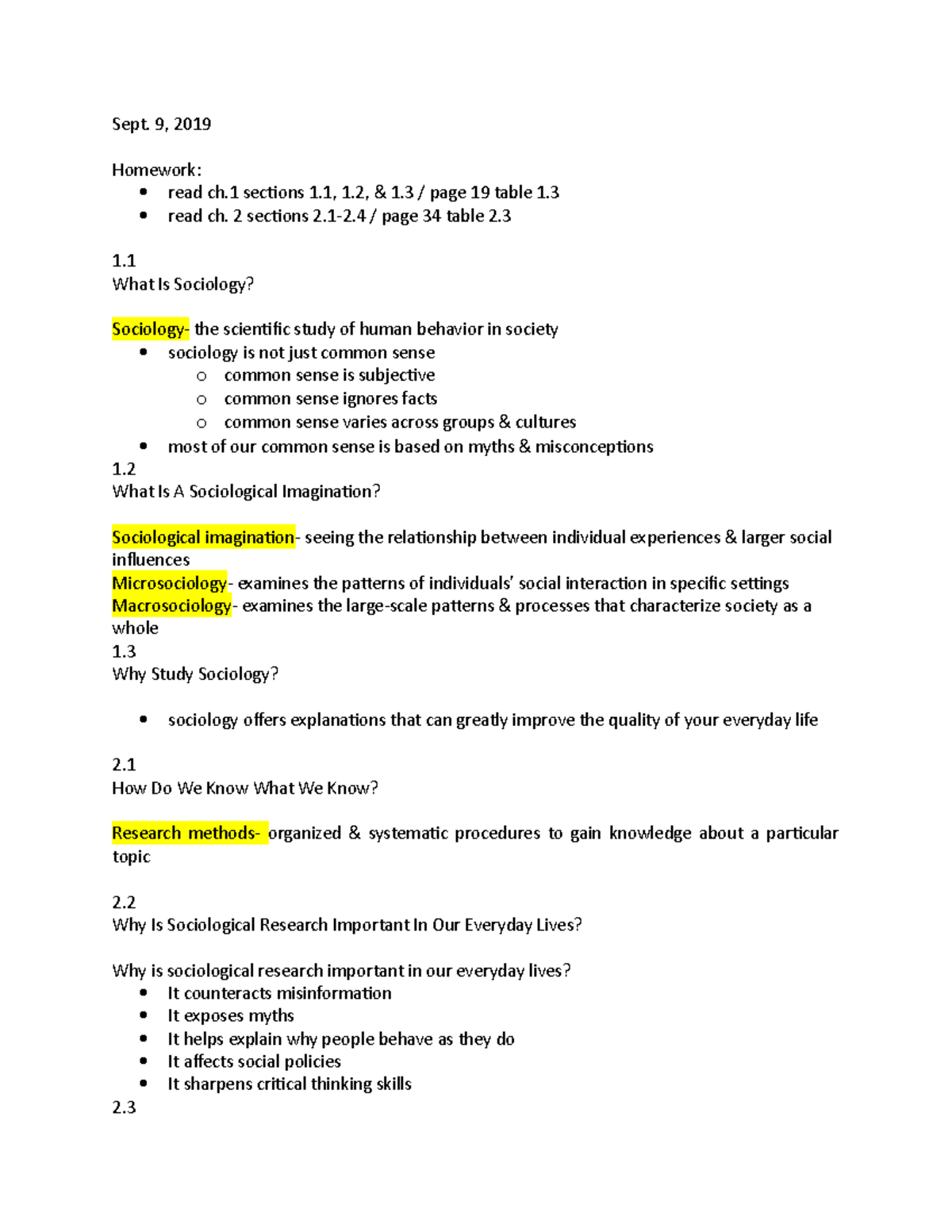 Ch. 1 & ch. 2 - Lecture notes 1st and 2nd - Sept. 9, 2019 Homework ...