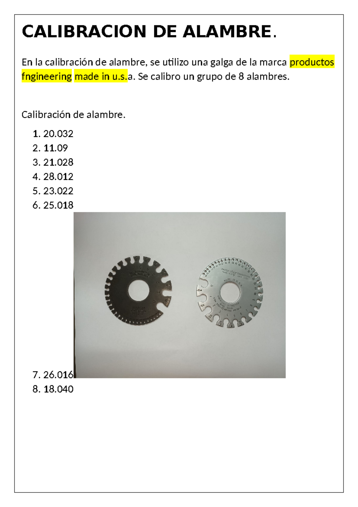 Calibracion DE Alambre - CALIBRACION DE ALAMBRE. En la calibración de ...