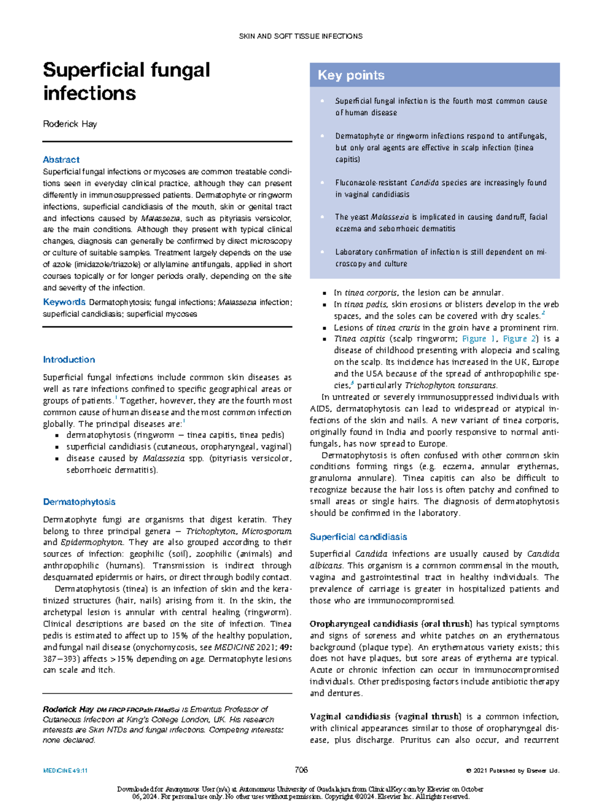 1-s2 - articulo - Superficial fungal infections Roderick Hay Abstract ...