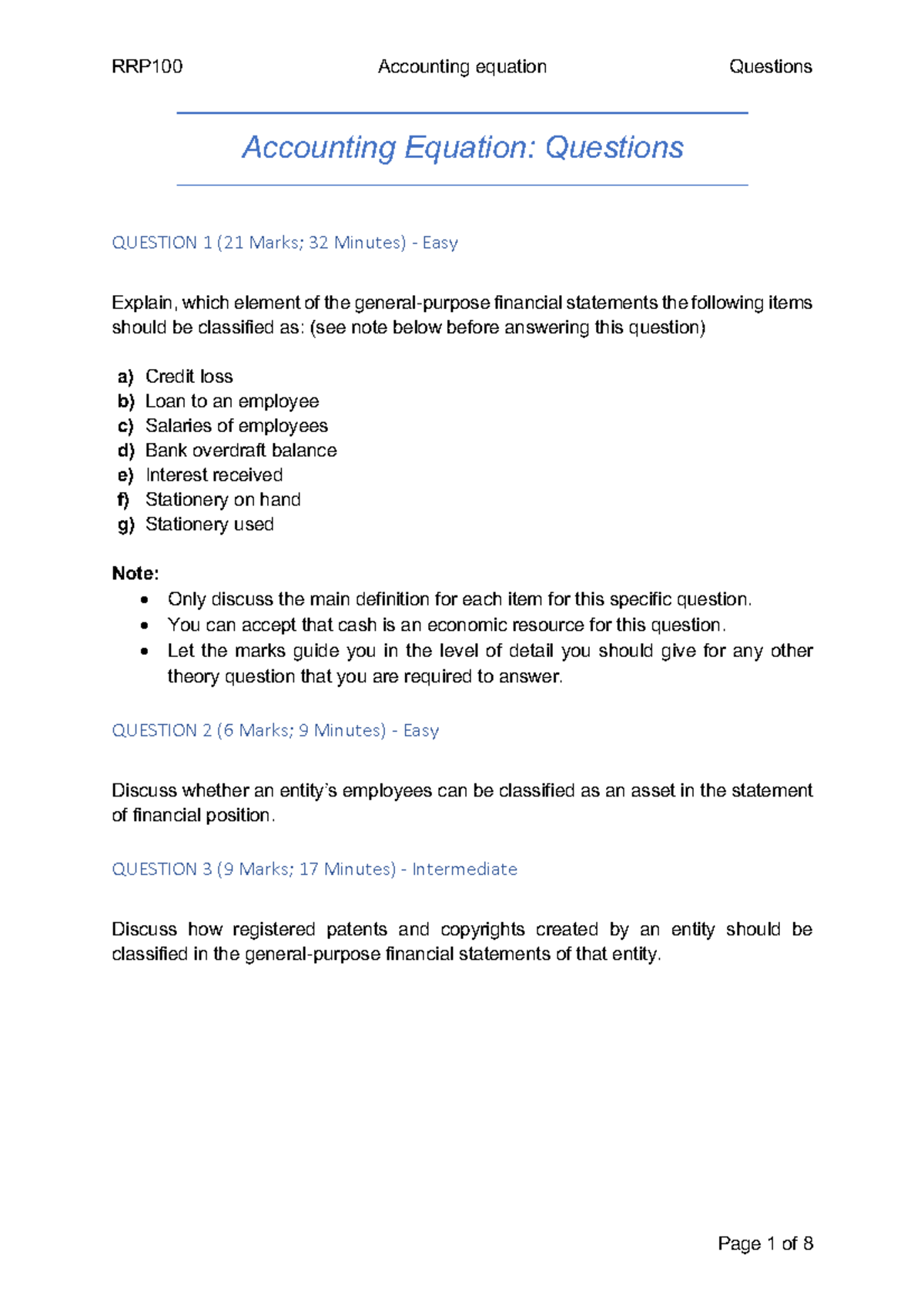 3.1 Accounting Equation - Questions - Accounting Equation: Questions ...