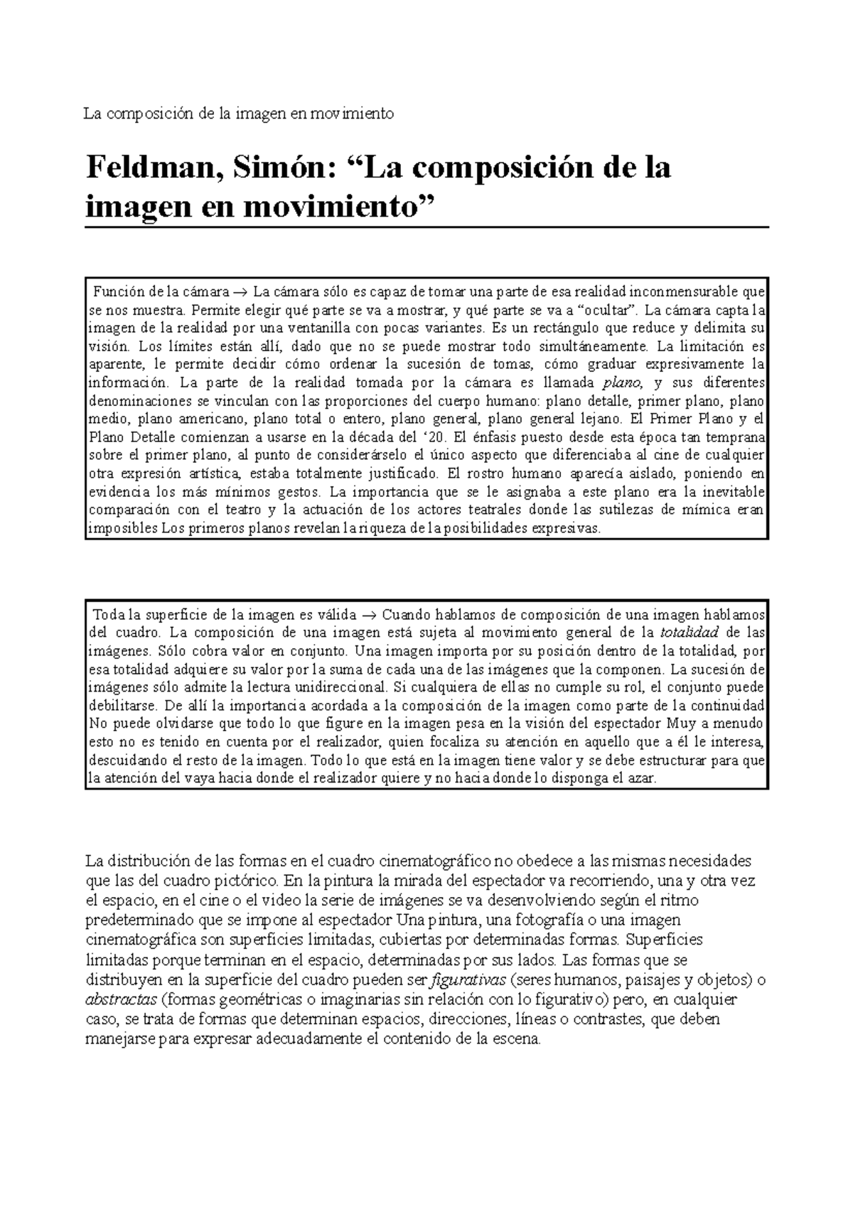 Feldman, Simon. Resumen. Composicion DE LA Imagen EN Movimiento - La composición de la imagen en ...