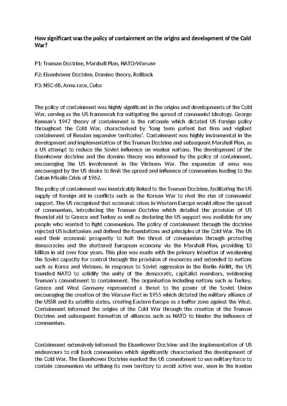 CW Essays from the goat - How significant was the policy of containment ...