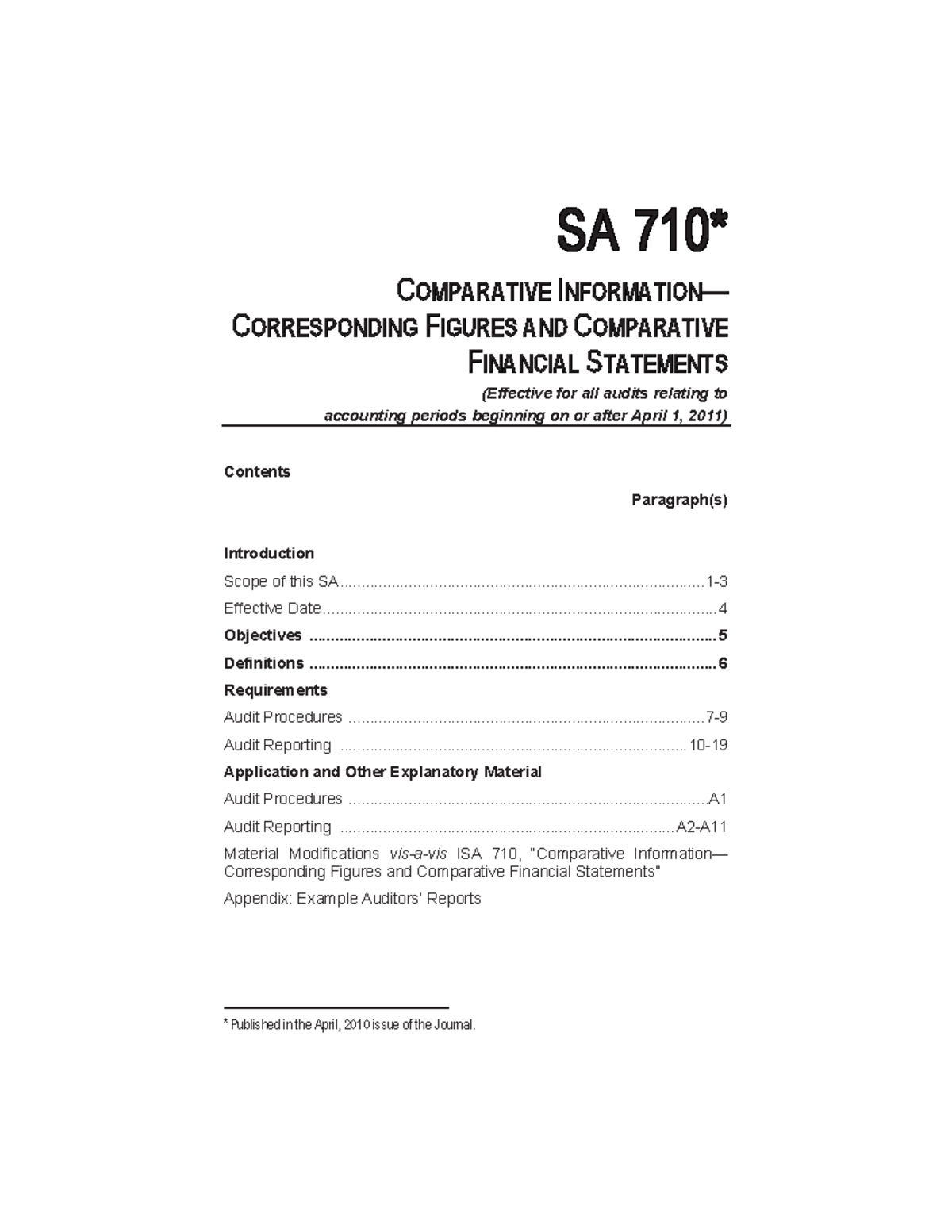 Sa 710 - revision notes accounting - SA 710* COMPARATIVEINFORMATION ...