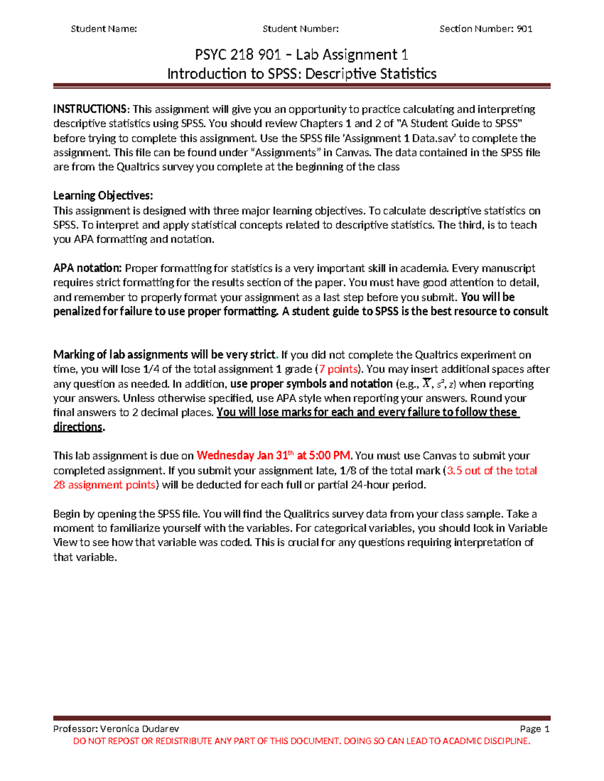 Assignment 1 218-901 2023 - PSYC 218 901 – Lab Assignment 1 ...