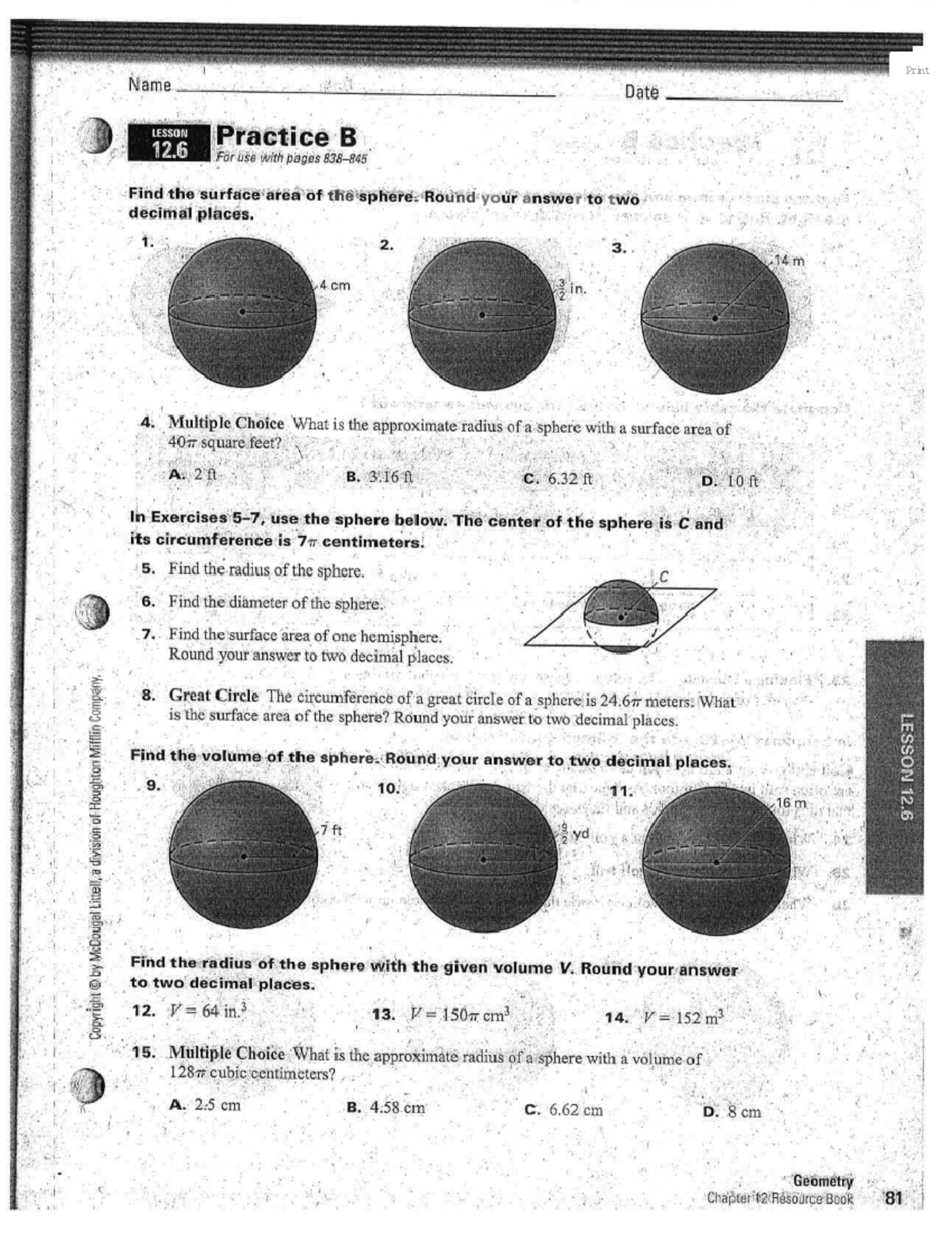 Geometry (12.6) Practice B.pdf Schoology - MAT 010 - Print - Studocu