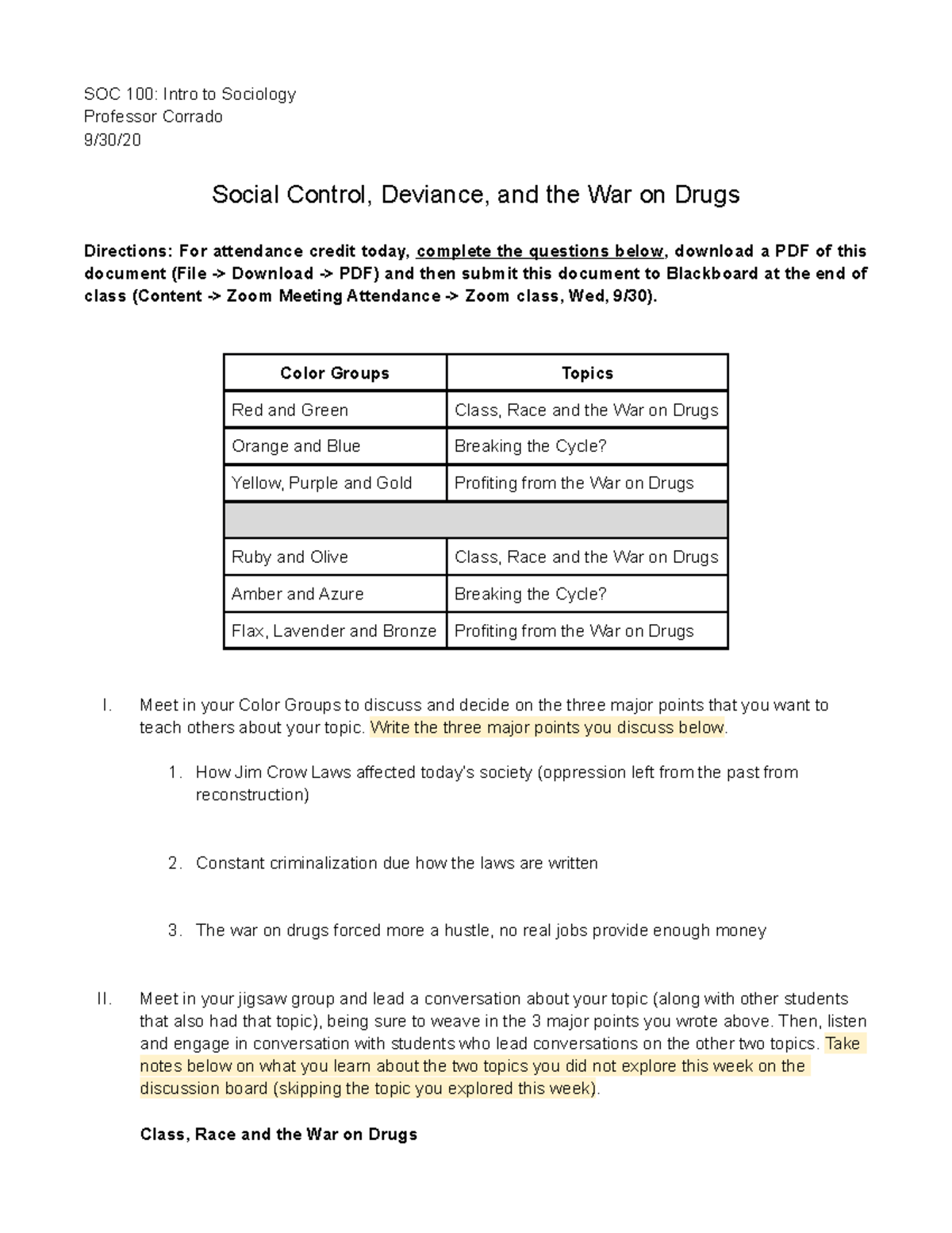 Copy of SOC 100, Zoom Class, Social Control and Deviance - SOC 100 ...