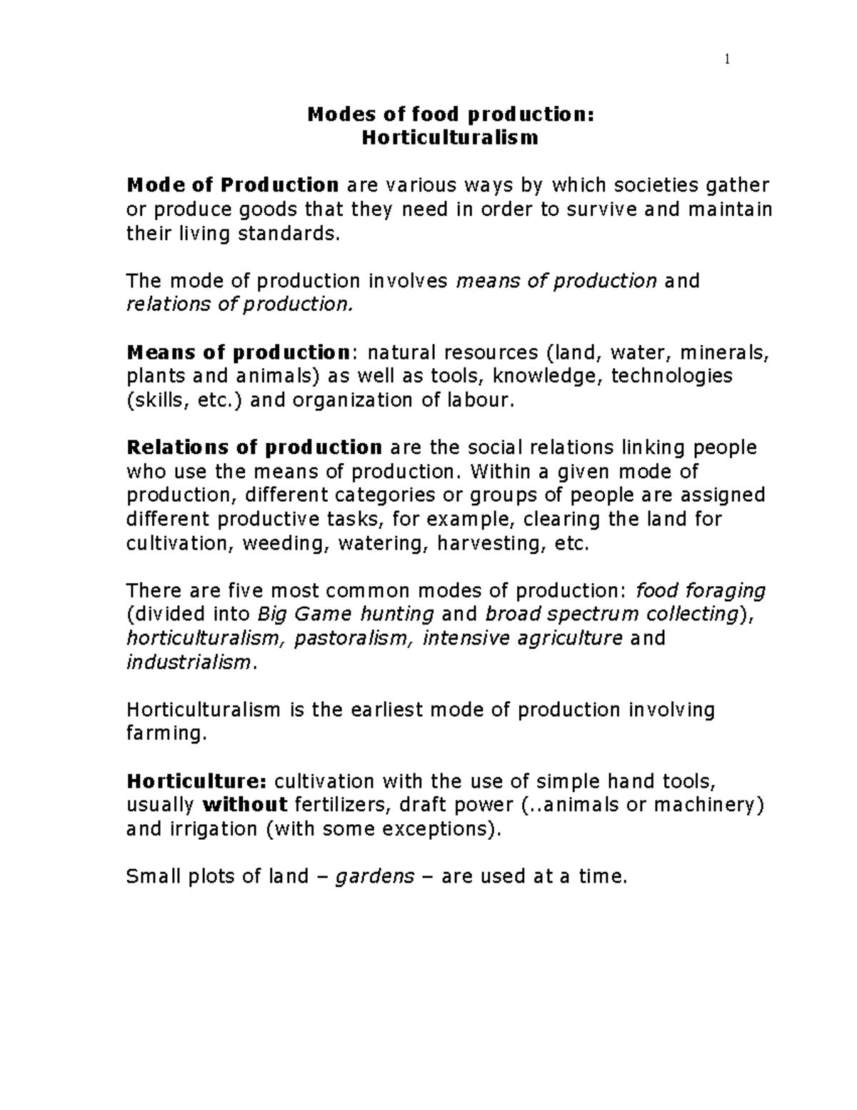 Class 9 - Horticulturalist - Modes of food production: Horticulturalism ...