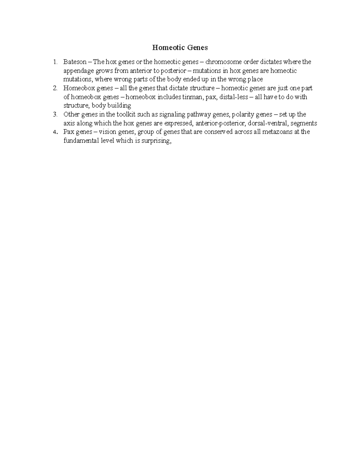 Homeotic Genes Summary - Homeotic Genes Bateson – The hox genes or the ...