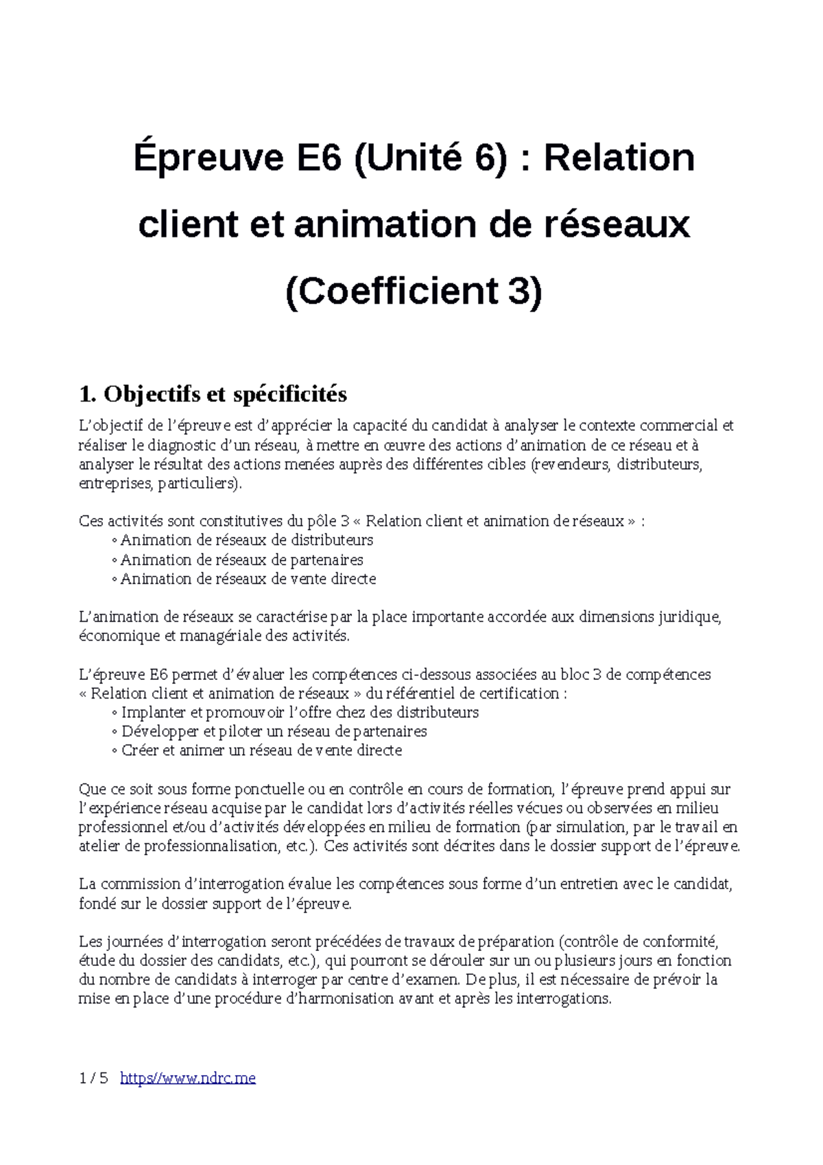 Ndrc-circ-e6 - ce sont des fiche que j'ai rempli moi même - Épreuve E6 (Unité 6) : Relation ...