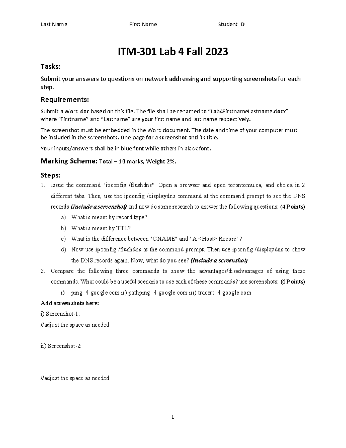 ITM301 Lab 4 - ububuv - Last Name ________________ First Name _________________ Student ID - Studocu