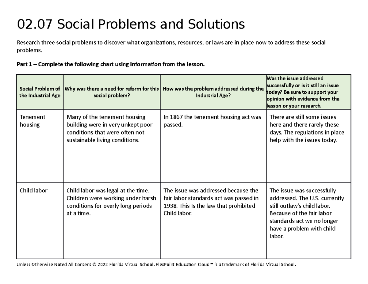 2.07 history - 02 Social Problems and Solutions Research three social ...