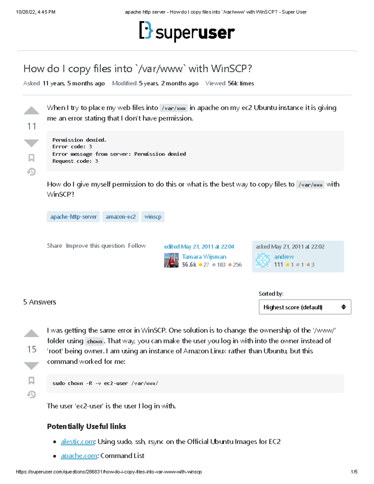How do I copy files into ` var www with Win SCP using EC2-USER - How do I copy files into /var ...