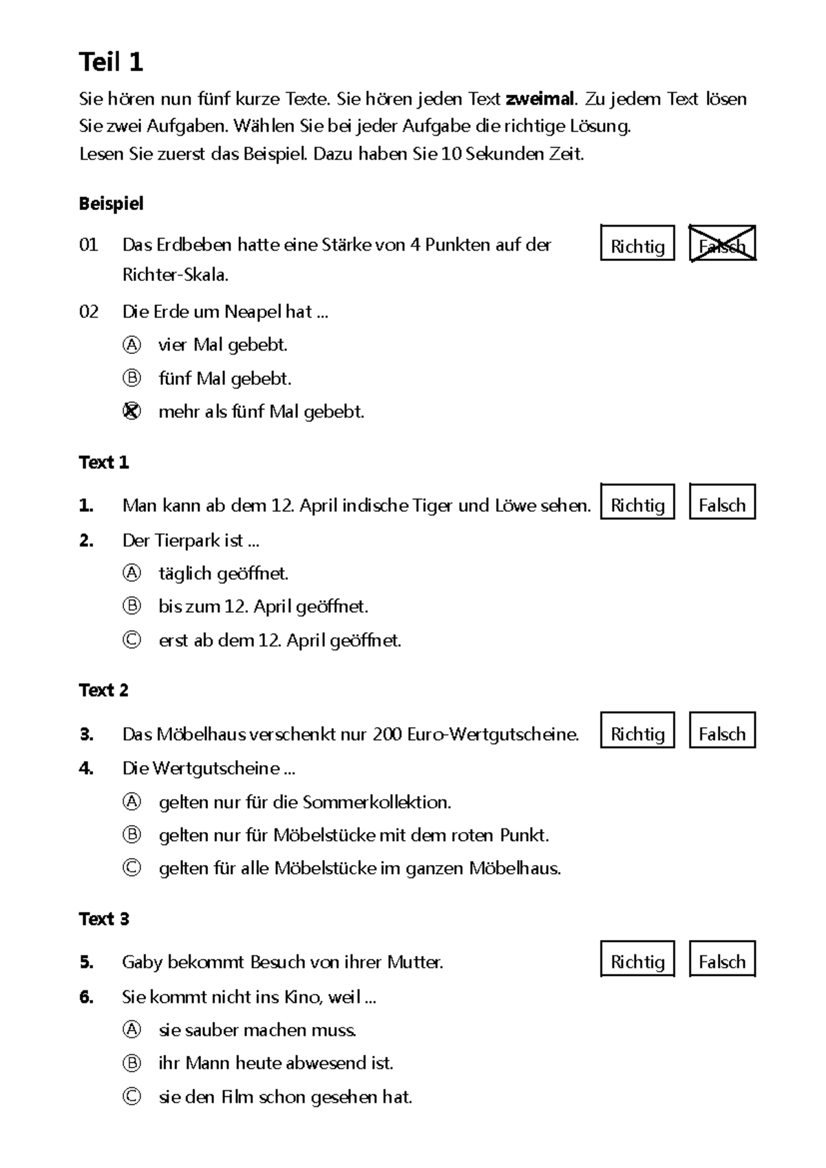 3 - B1 horen - Teil 1 Sie hören nun fünf kurze Texte. Sie hören jeden ...