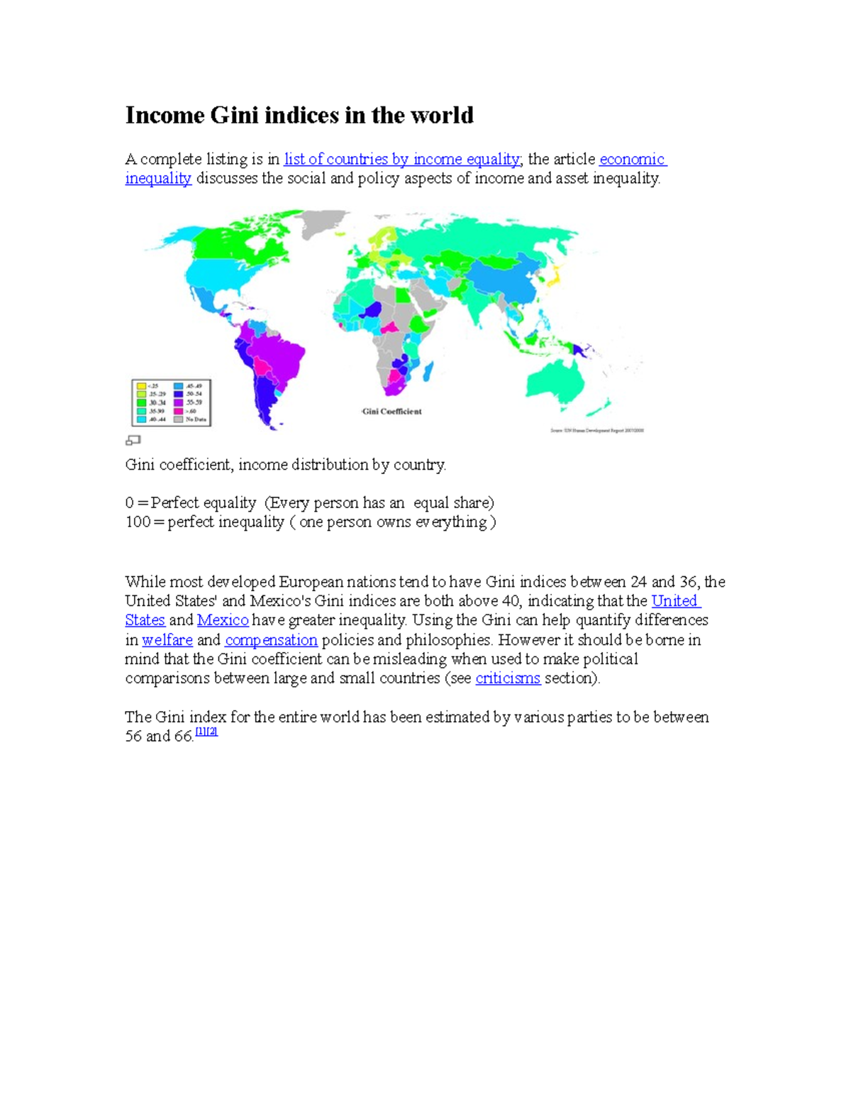 Gini - Practice materials - Income Gini indices in the world A complete ...