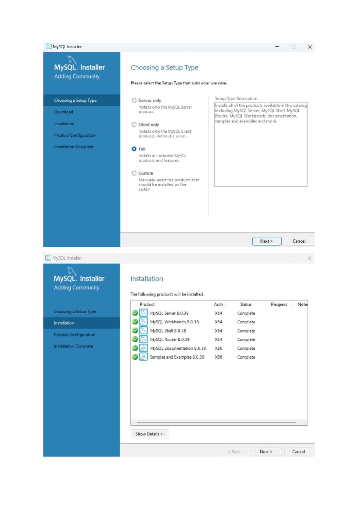 Doc1 - hihi - MySQL Installer X MySQL. Installer Choosing a Setup Type ...
