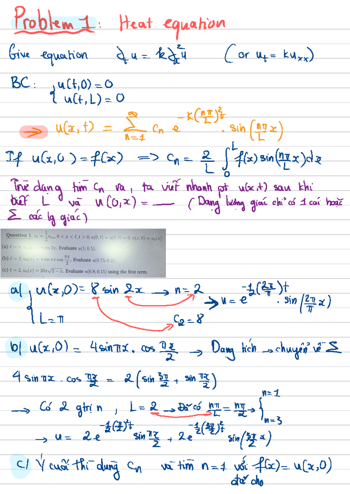 Knowledge ide 232 Final - Problem 1 : Heat equation Give equation = k ...